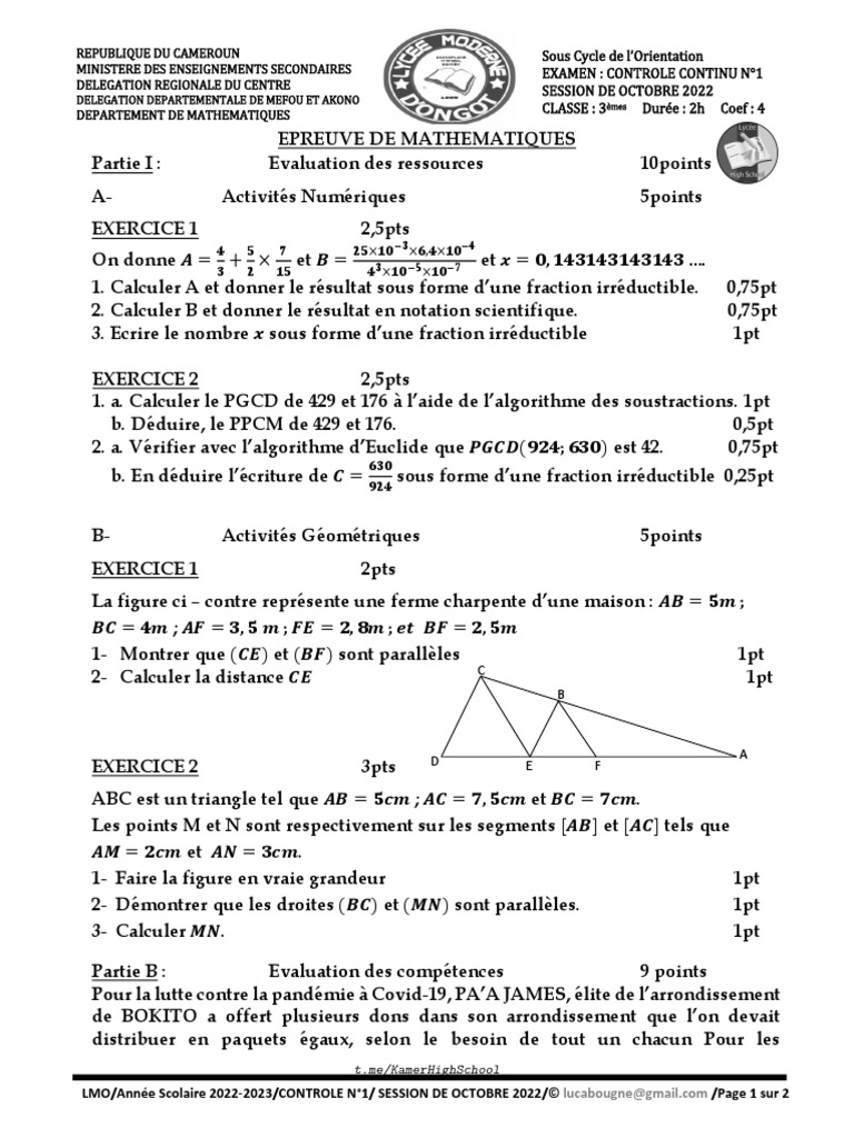 LycéeMOngot Maths 3e CC1 2022 | PDF