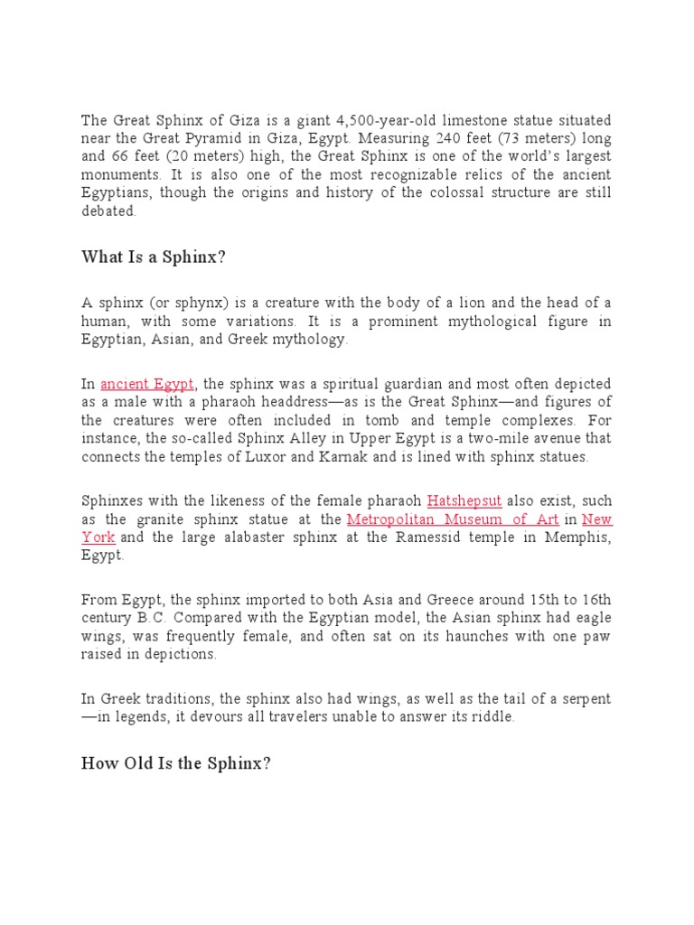 What Is A Sphinx?: Ancient Egypt | PDF