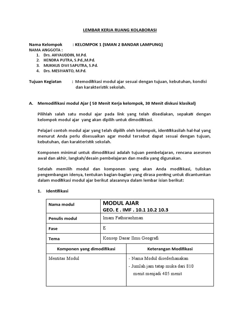 Lembar Kerja Ruang - Modifikasi Modul Ajar | PDF