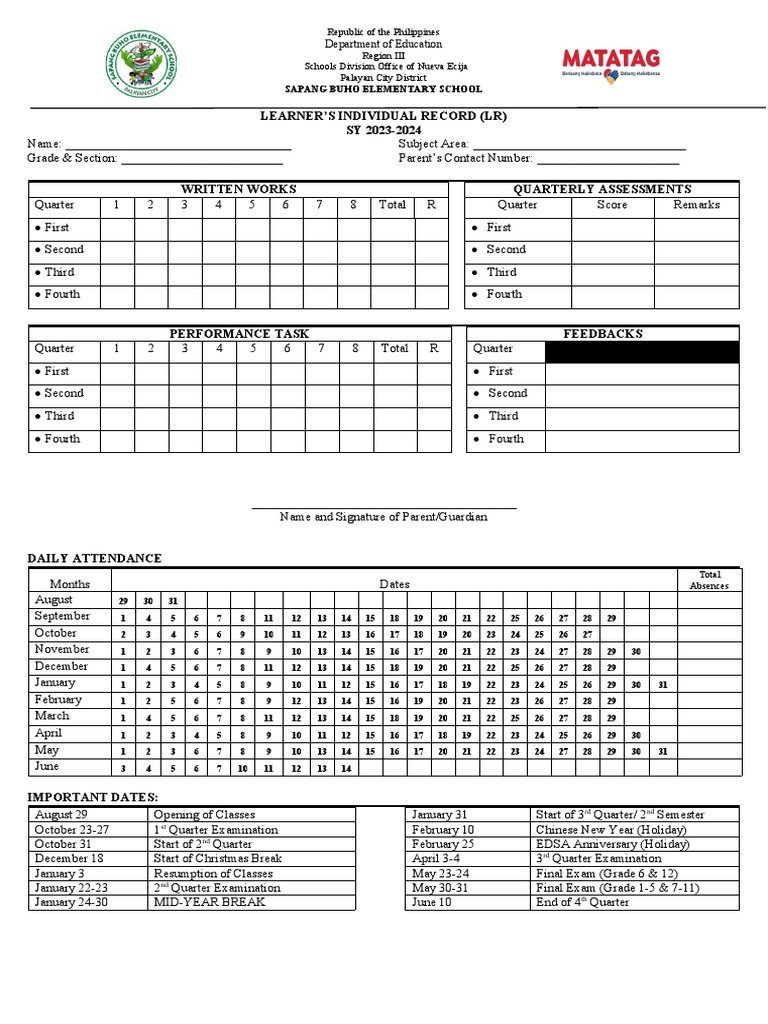 Individual Learner's Record (LR) | PDF | Academic Term | Schools
