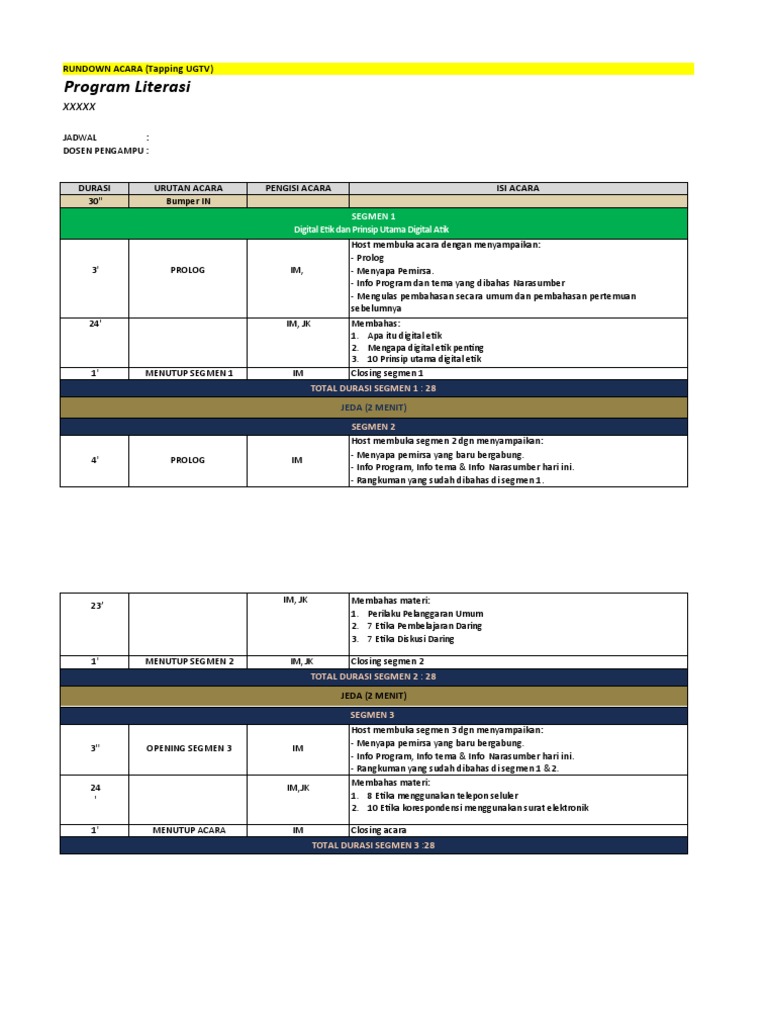 Contoh - RUNDOWN ACARA - Program Literasi | PDF