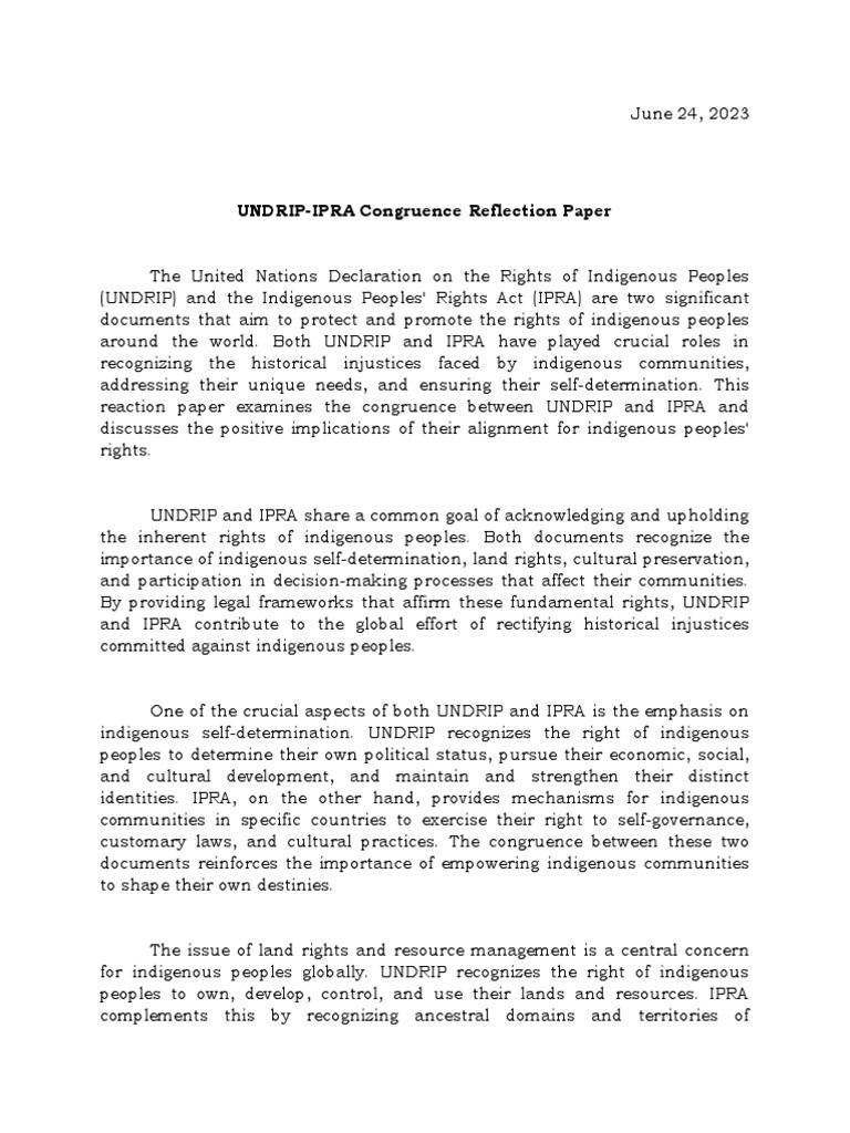 UNDRIP-IPRA Congruence Reaction Paper | PDF