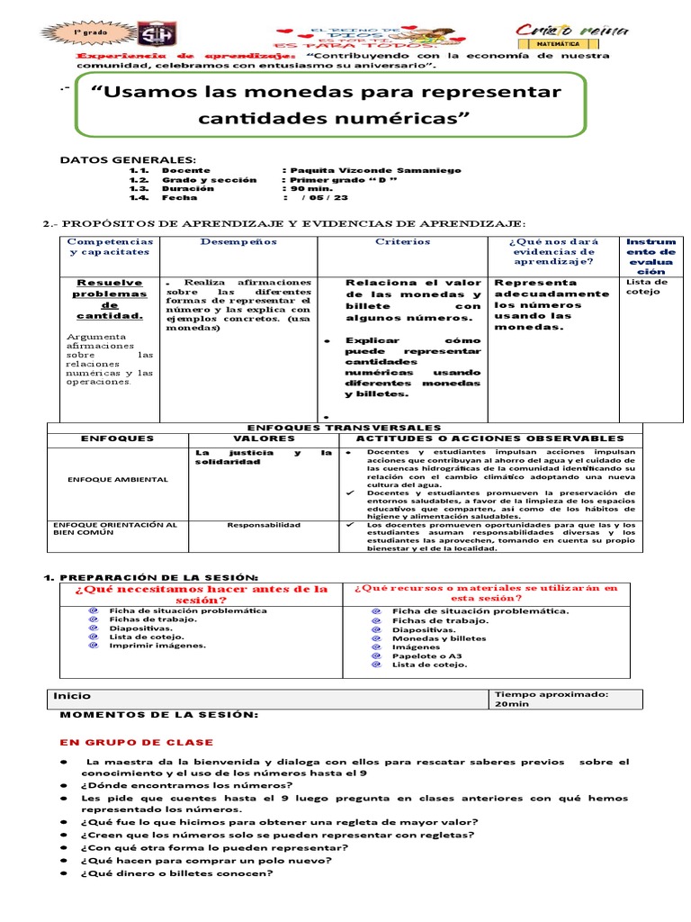 Usamos Monedas para Representar Números | PDF | Billete de banco ...