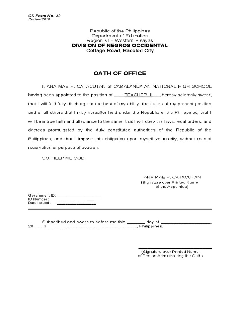 DepEd Oath of Office Form 2018 | PDF
