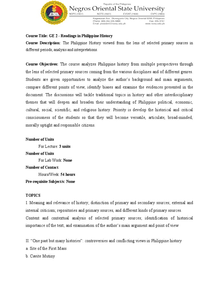 GE 2 Course Outline | PDF | Primary Sources