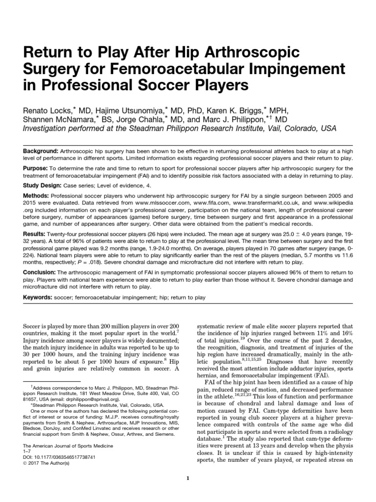 12 Return To Play After Hip Arthroscopic Surgery For Femoroacetabular ...