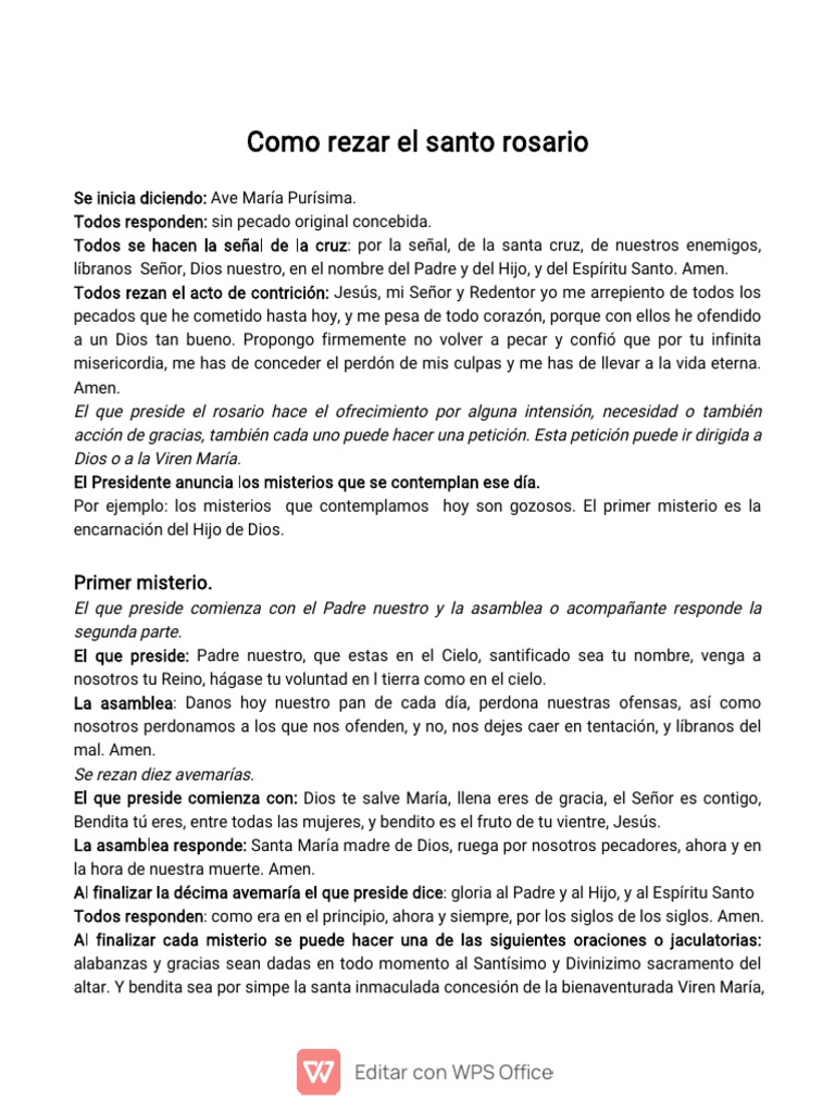 Como Rezar El Santo Rosario | PDF | María, madre de Jesús | orador del ...