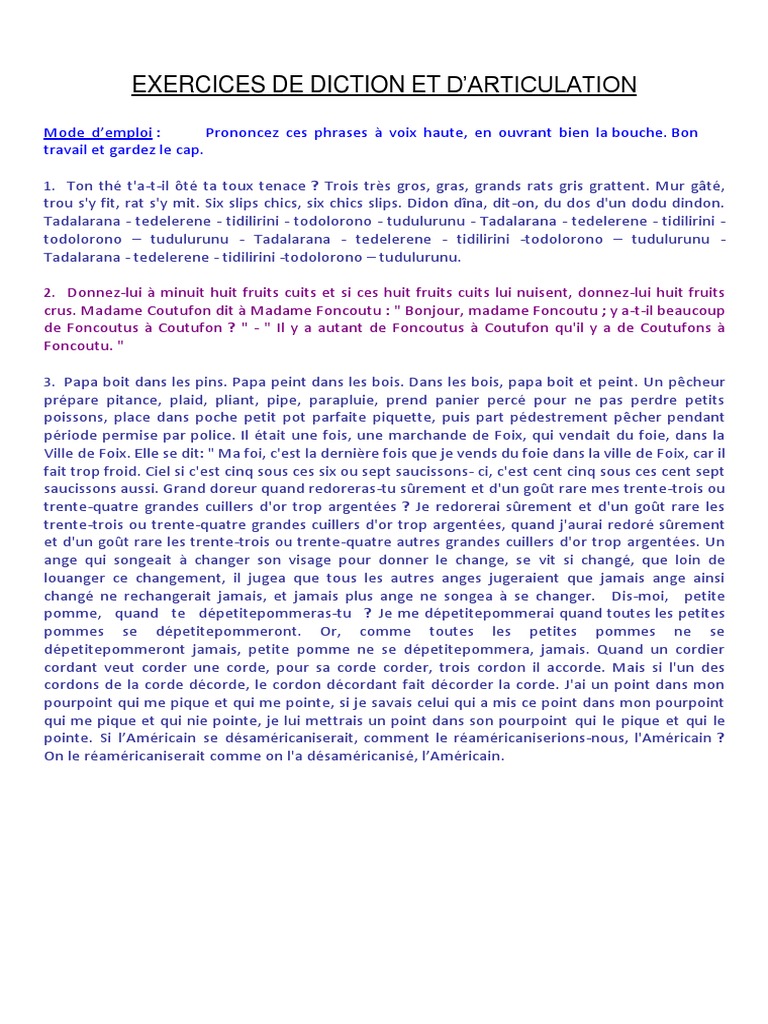 Exercices de Diction et Articulation | PDF | Livres de cuisine ...