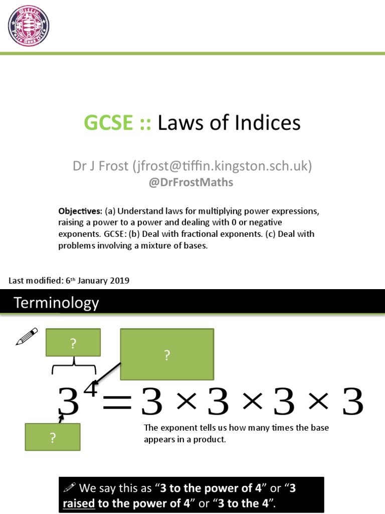 GCSE Indices | PDF | Multiplication | Exponentiation