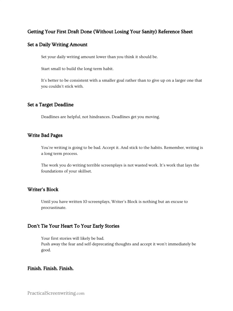 Getting Your First Draft Done Without Losing Your Sanity Reference ...