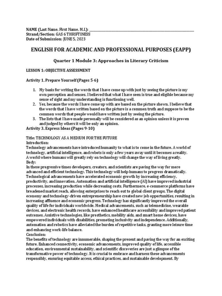 EAPP Answer Sheet For Quarter 1 Module 3 | PDF | Rhetoric | Sermon