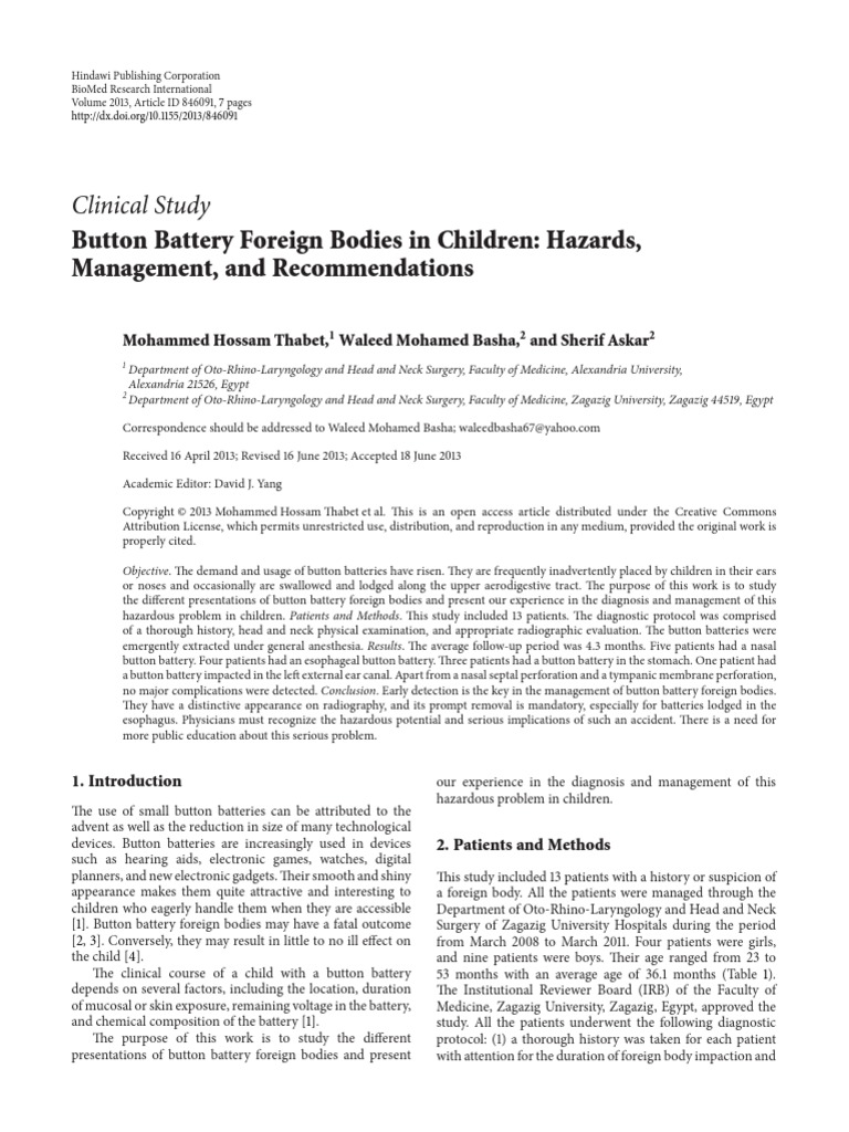 Button Battery Foreign Bodies in Children Hazards | PDF | Esophagus ...