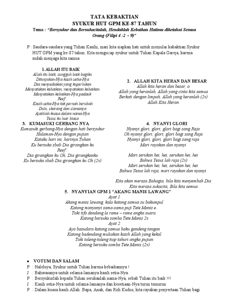 Tata Kebaktian GPM Hut | PDF