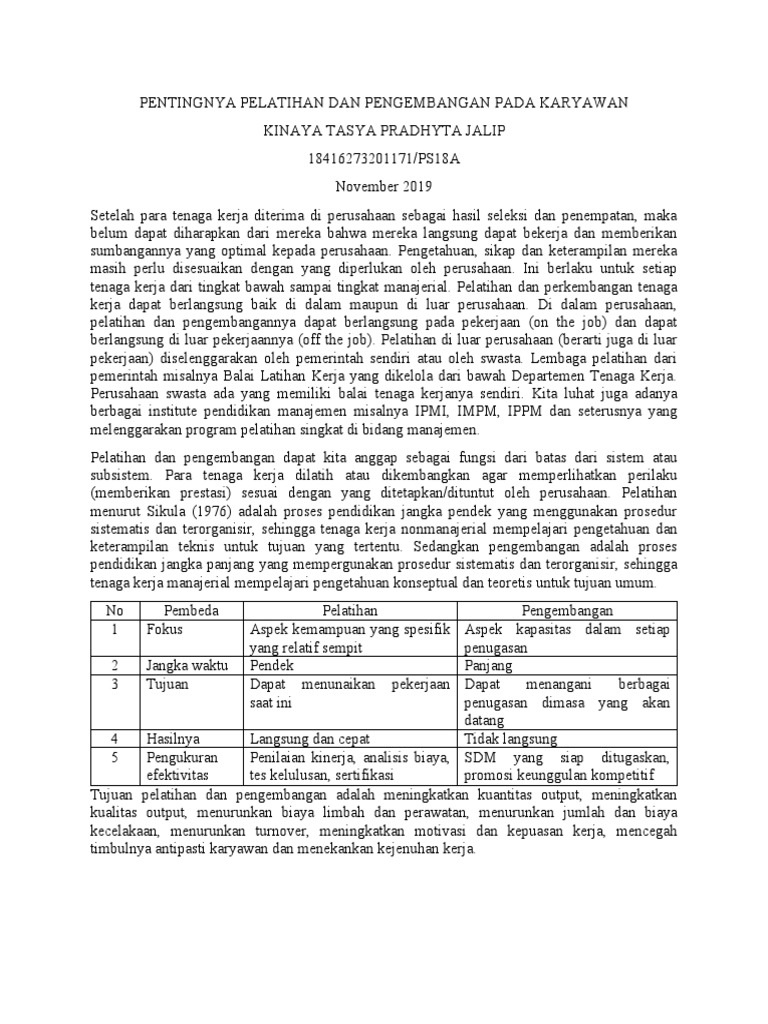 Pentingnya Pelatihan Dan Pengembangan Pada Karyawan | PDF