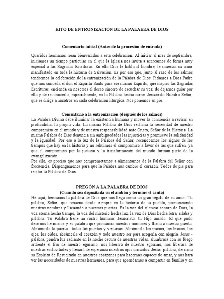 Rito de La Entronización | PDF | espíritu Santo | Liturgia