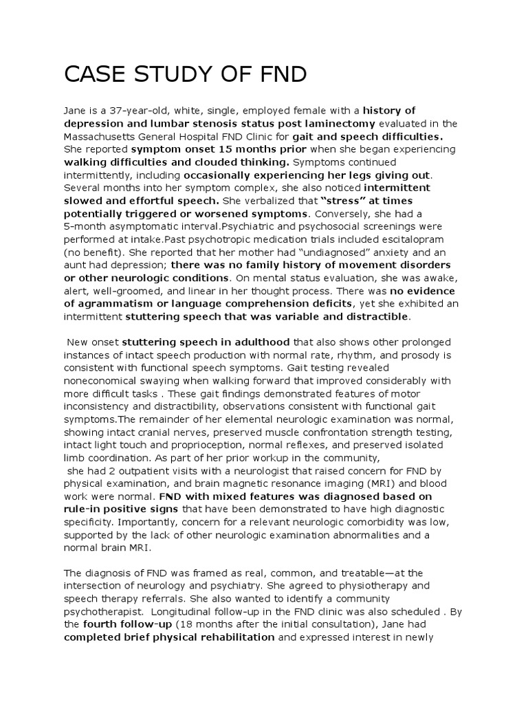 Case Study of FND | PDF | Psychotherapy | Neurology