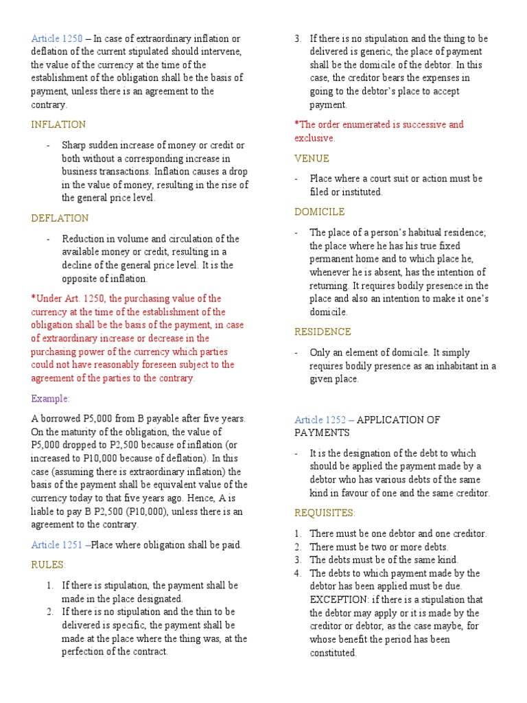 LAW (Article 1250 - 1270) | PDF | Debt | Payments