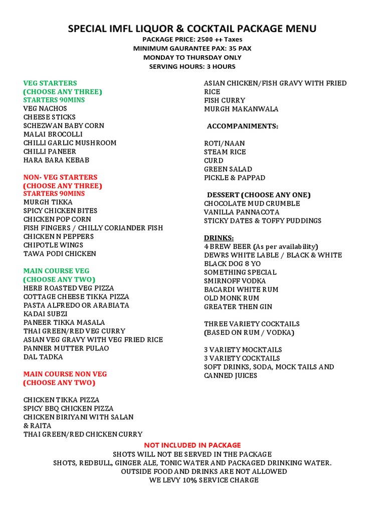 IMFL Package 2500++taxes | PDF