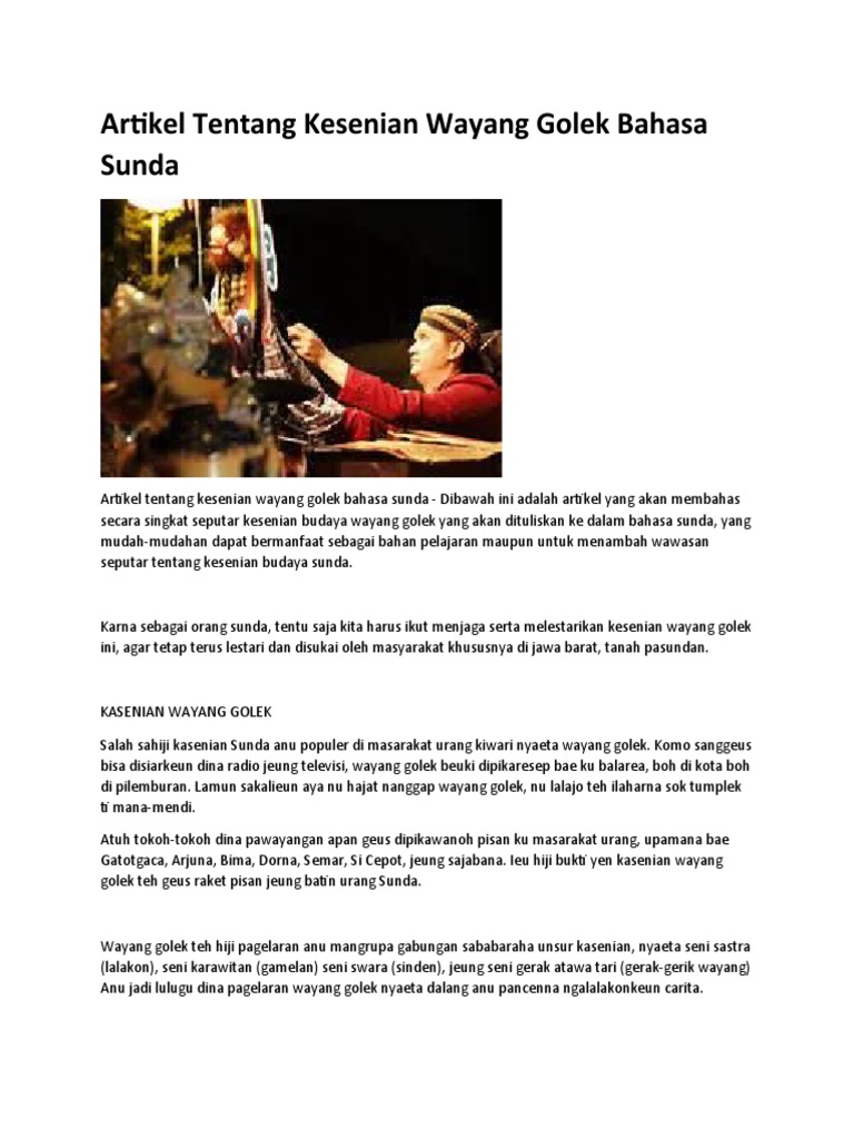 Artikel Tentang Kesenian Wayang Golek Bahasa Sunda | PDF | Seni | Puisi