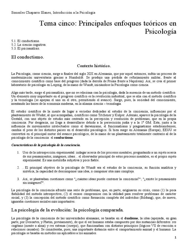 Tema Cinco, Introducción | PDF | Sicología | Behaviorismo