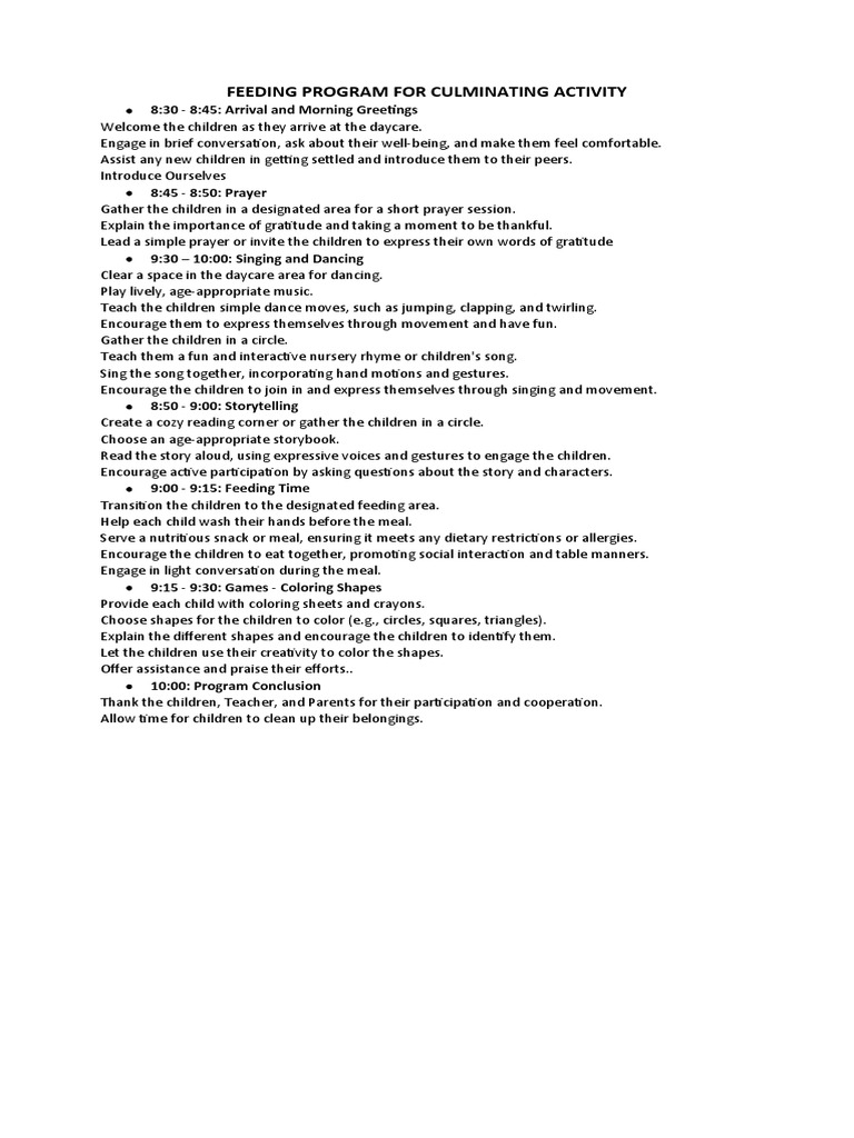 Feeding Program For Culminating Activity | PDF | Wellness