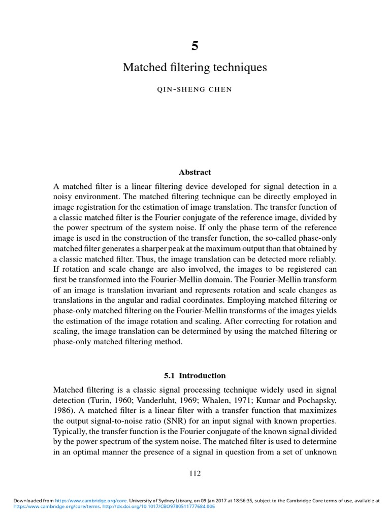 Matched Filtering Techniques Pdf Filter Signal Processing