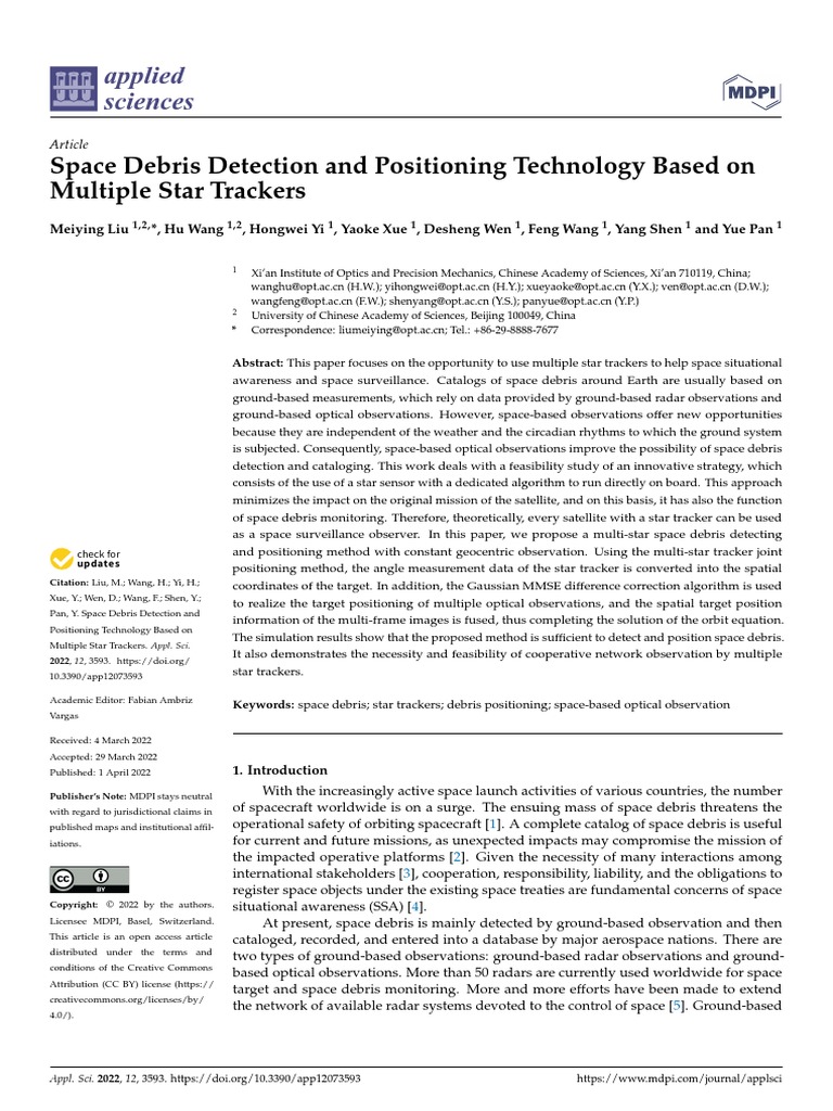 Space Debris Detection and Positioning Technology Based On | PDF