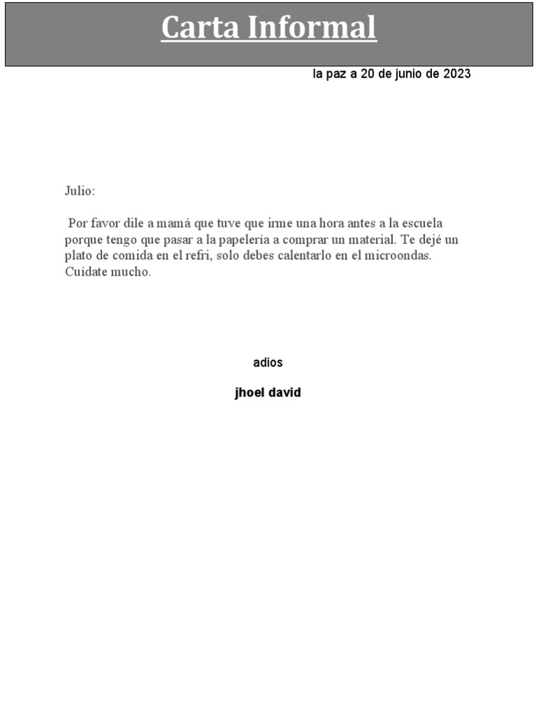 Formato de Carta Informal para Rellenar | PDF