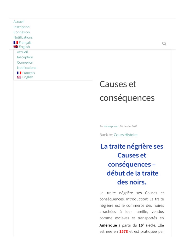 Causes et Conséquences de la Traite Négrière | PDF | Histoire de l ...