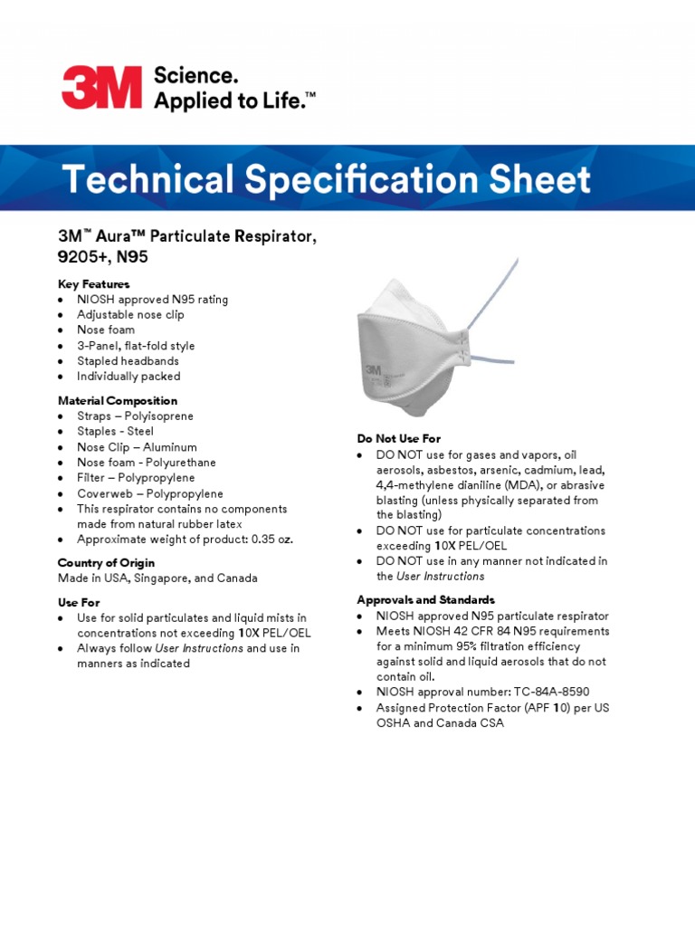 9205+ N95 Particulate Respirator Spec Sheet | Download Free PDF ...