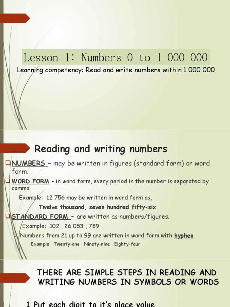 Reading and Writing Numbers 0-1M | PDF | Linguistics | Lexicology