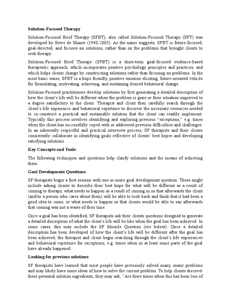 Solution Focused Therapy | PDF | Psychotherapy | Psychological Concepts