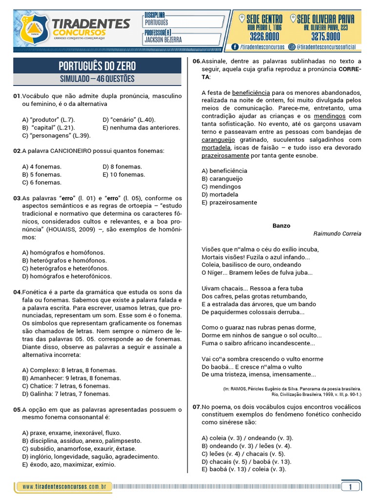 PDF - 24!05!22 - TD PORT. DO ZERO - Simulado 46 Questoes Com Folha de Gabarito - JACKSON | PDF ...