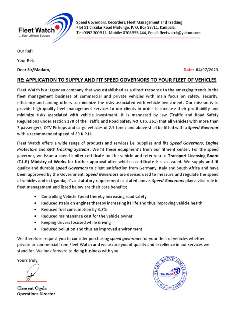 FLEET WATCH Orig - Letter 3 | PDF | Vehicles | Road Traffic Safety