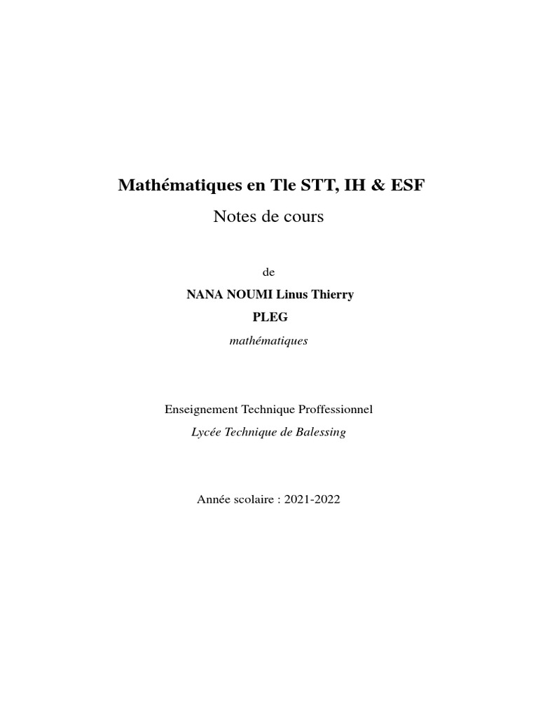 Les Mathematique en Terminal STT IH ESF 1 | PDF
