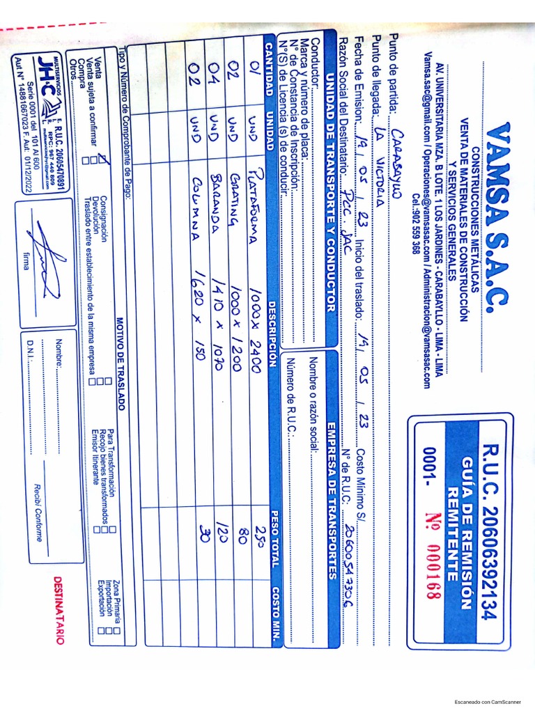 Guía de Remisión Vamsa Sac | PDF
