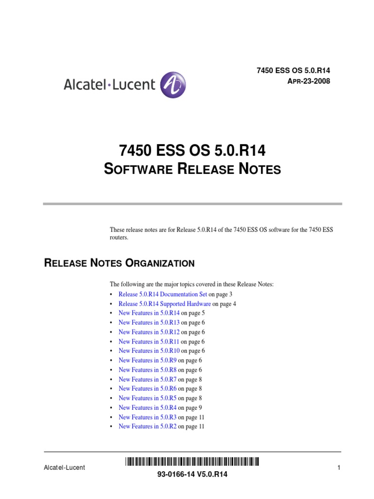 7450 ESS OS 5.0.R14 Release Notes | PDF | Networking | Multiprotocol ...