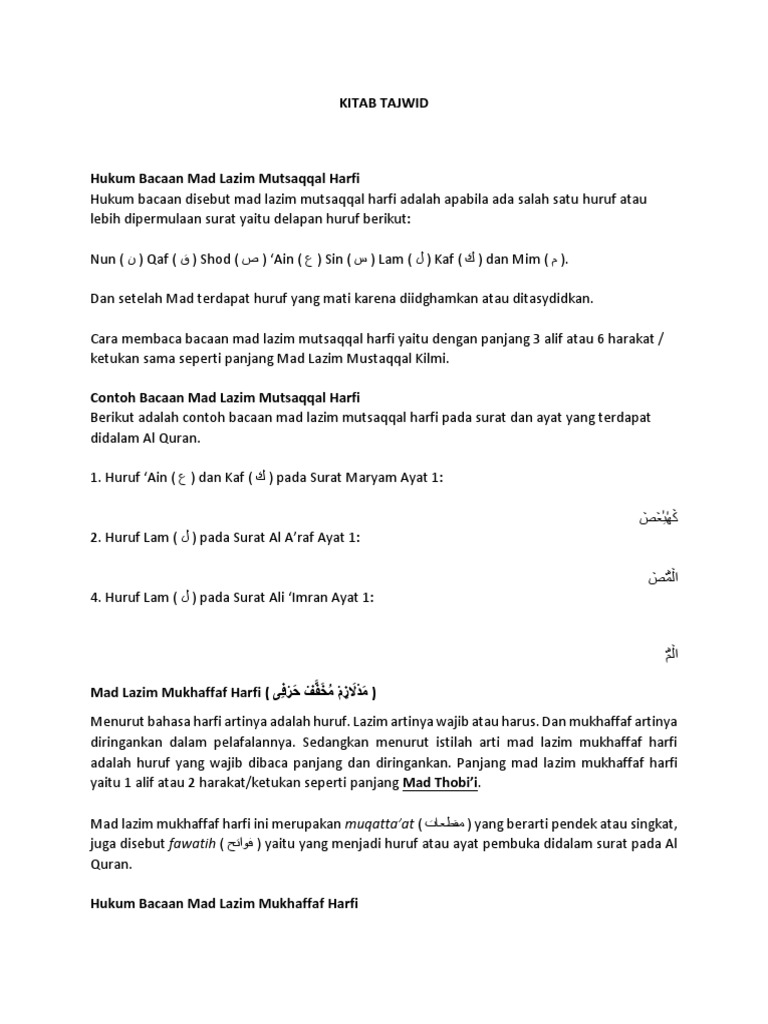 Tajwid-Mad LAzim Mutsaqqal Harfi | PDF