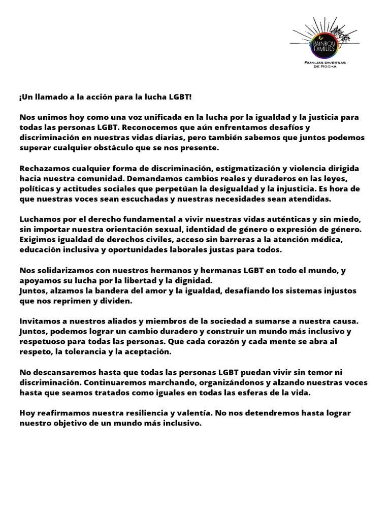 ¡Un llamado a la acción para la lucha LGBT! Nos unimos hoy como una voz ...