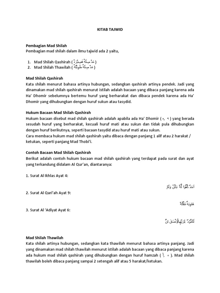 Contoh Mad Shilah Qashirah dan Thawilah | PDF