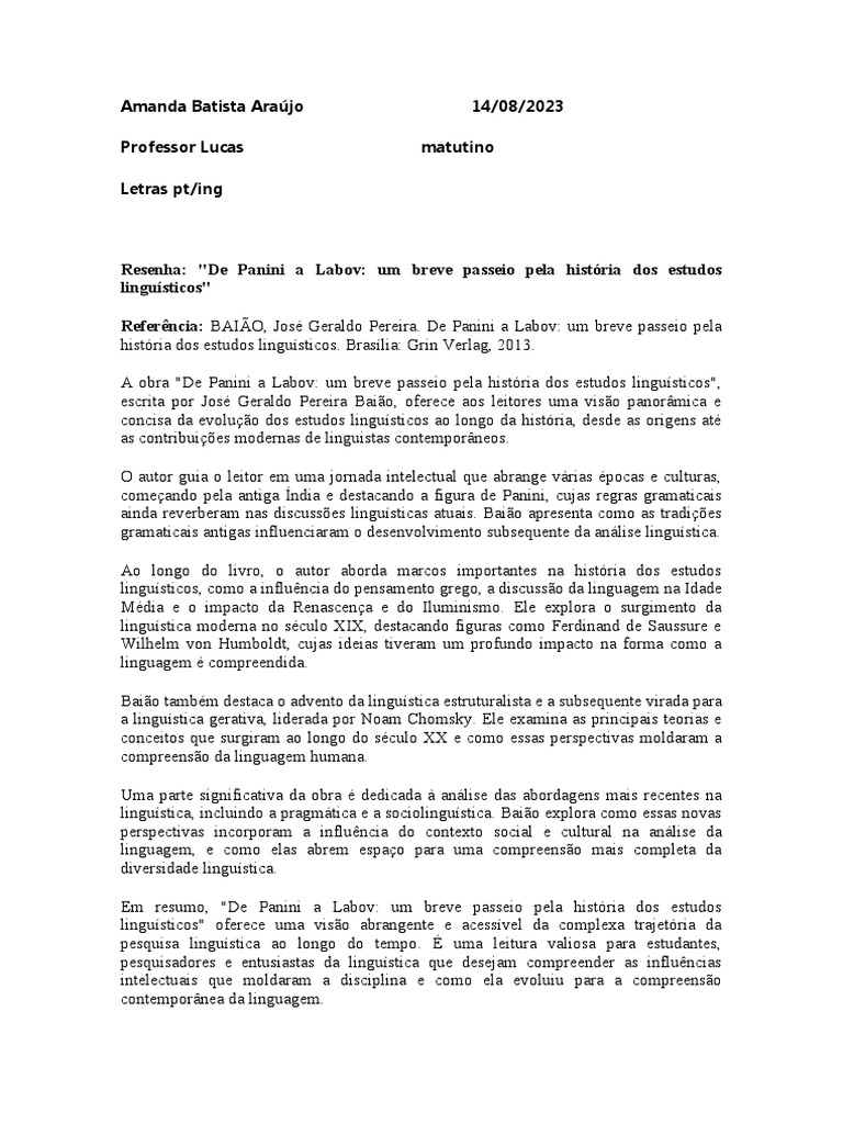Resenha de Panini A Labov | PDF | Linguística | Gramática