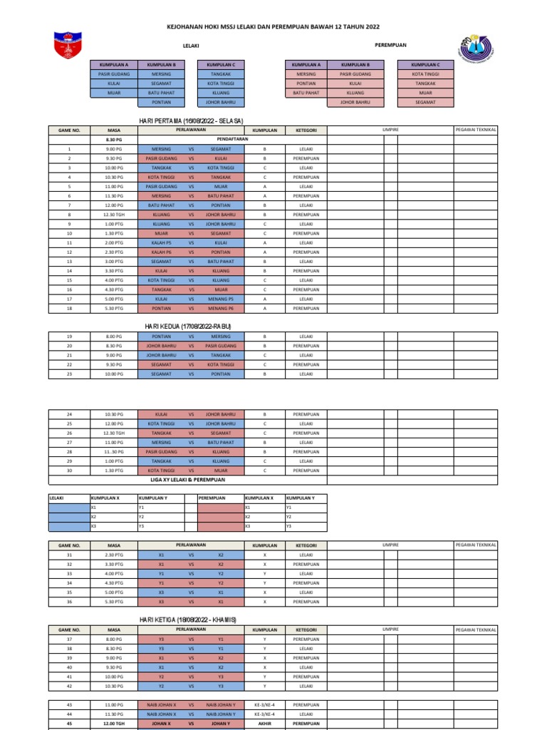 Jadual Hoki MSSJ 2022 12 | PDF