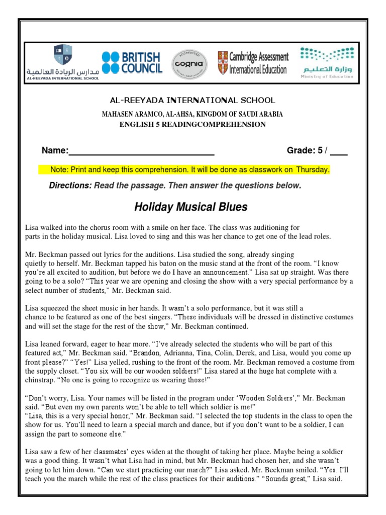 Holiday Musical Blues: Name: Grade: 5 | PDF | Lisa Simpson