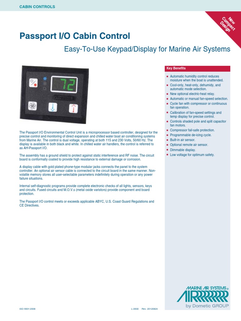 Passport I/O Cabin Control: Easy-To-Use Keypad/Display For Marine Air ...