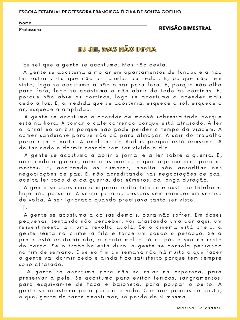 Eu Sei, Mas Não Devia. Marina Colasanti | PDF