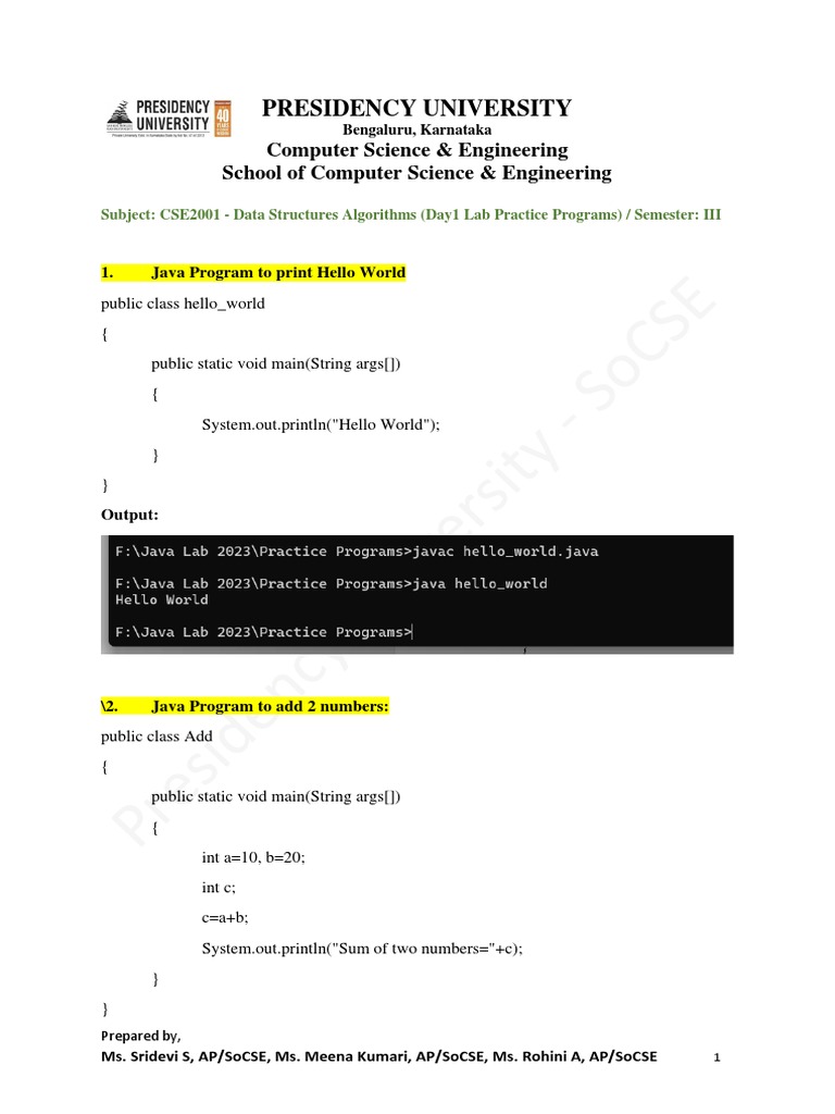 Day 1 DSA Lab Practice Programs | PDF