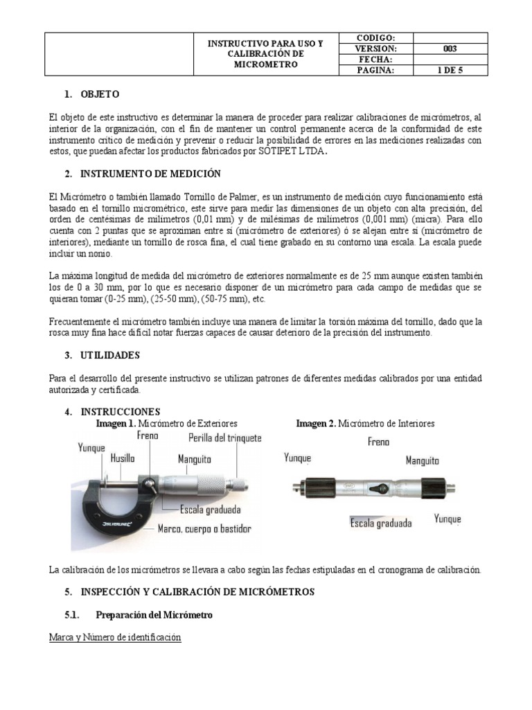 I-M-006 Instructivo para Uso y Calibración de Micrometros | PDF