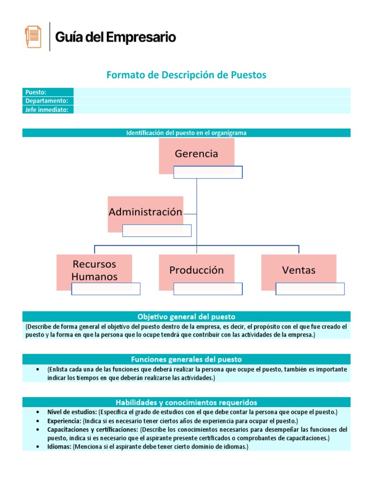 Formato de Descripcion de Puestos Word | PDF