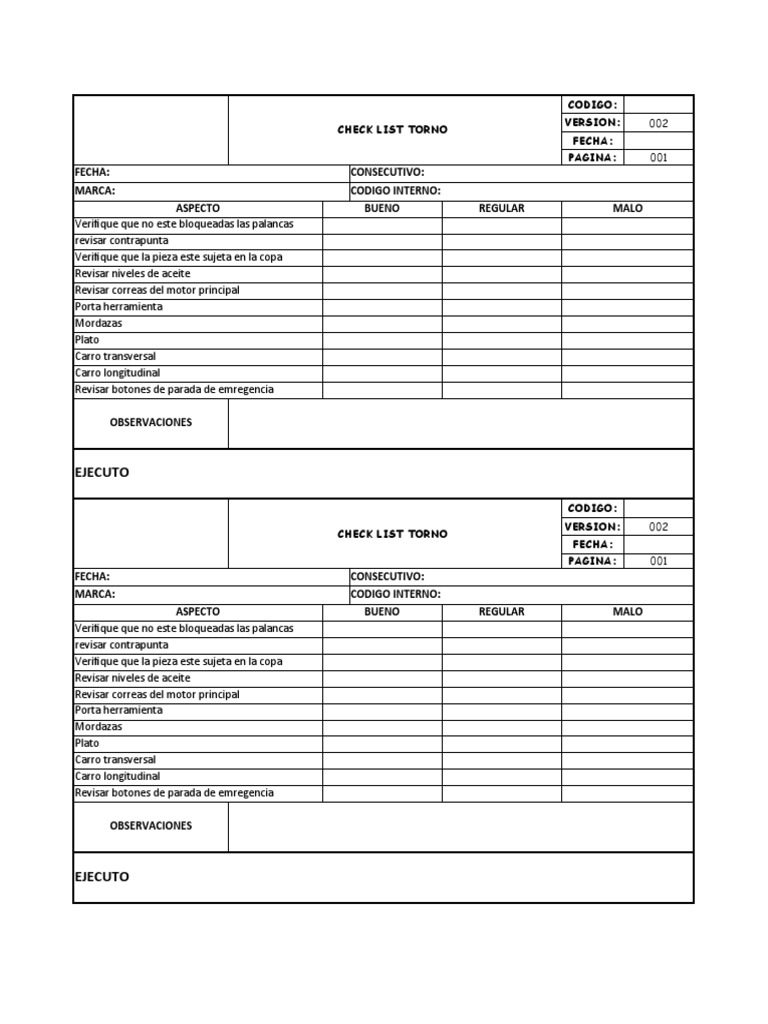 R-P-M-023 Check List Torno | PDF