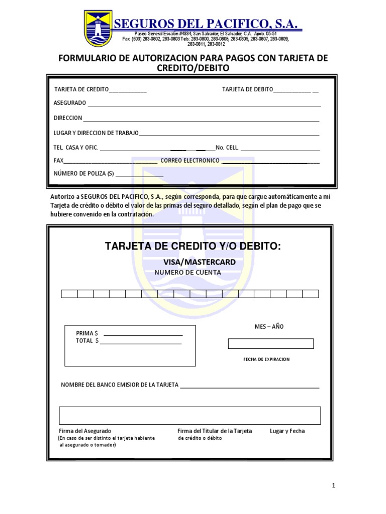 Formulario de Autorizacion Pagos Con Tarjeta de Debito y Credito | PDF ...